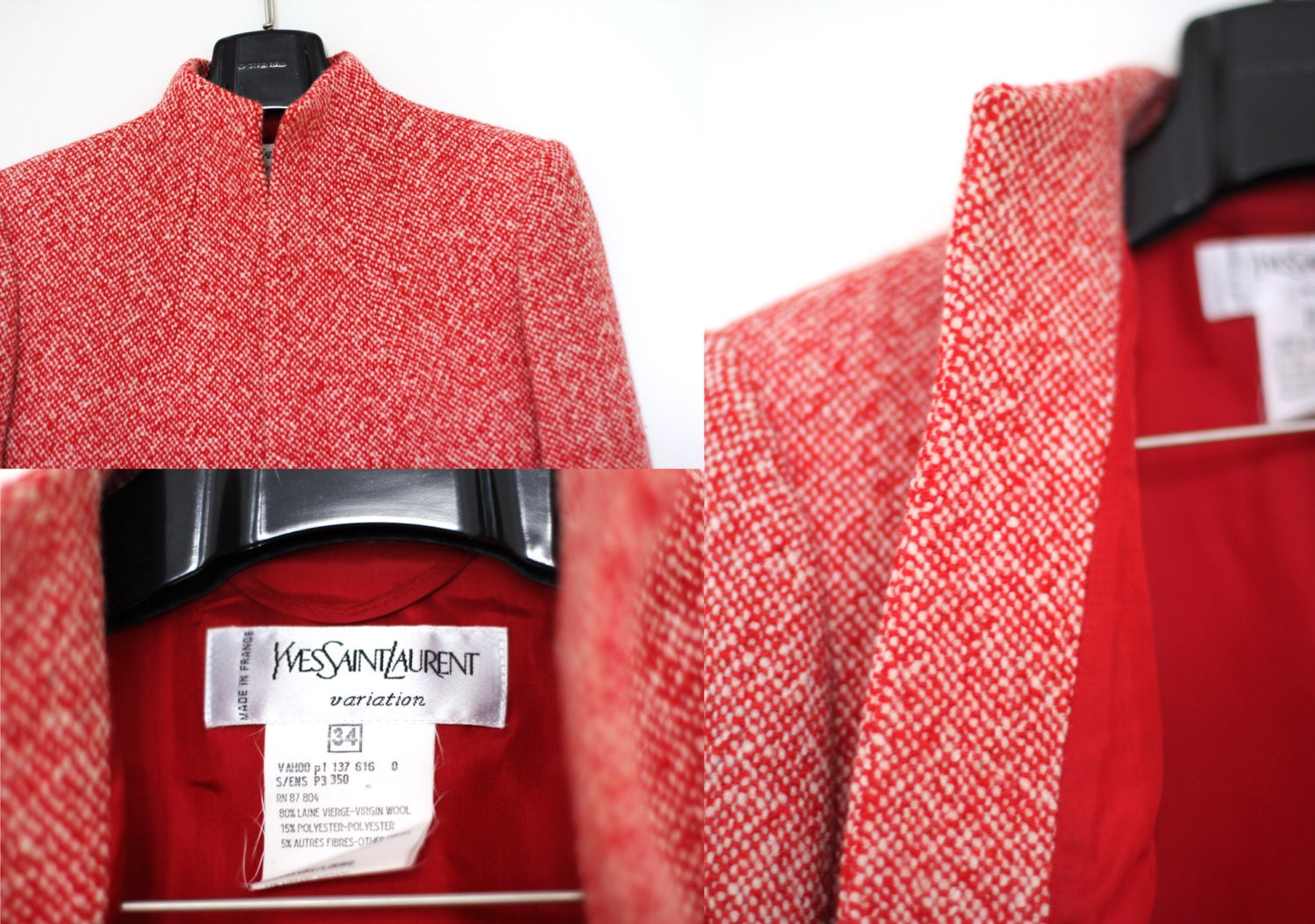 Woolen Women Suit Yves Saint Laurent Red and White YSL Jacket YSL Skirt ...