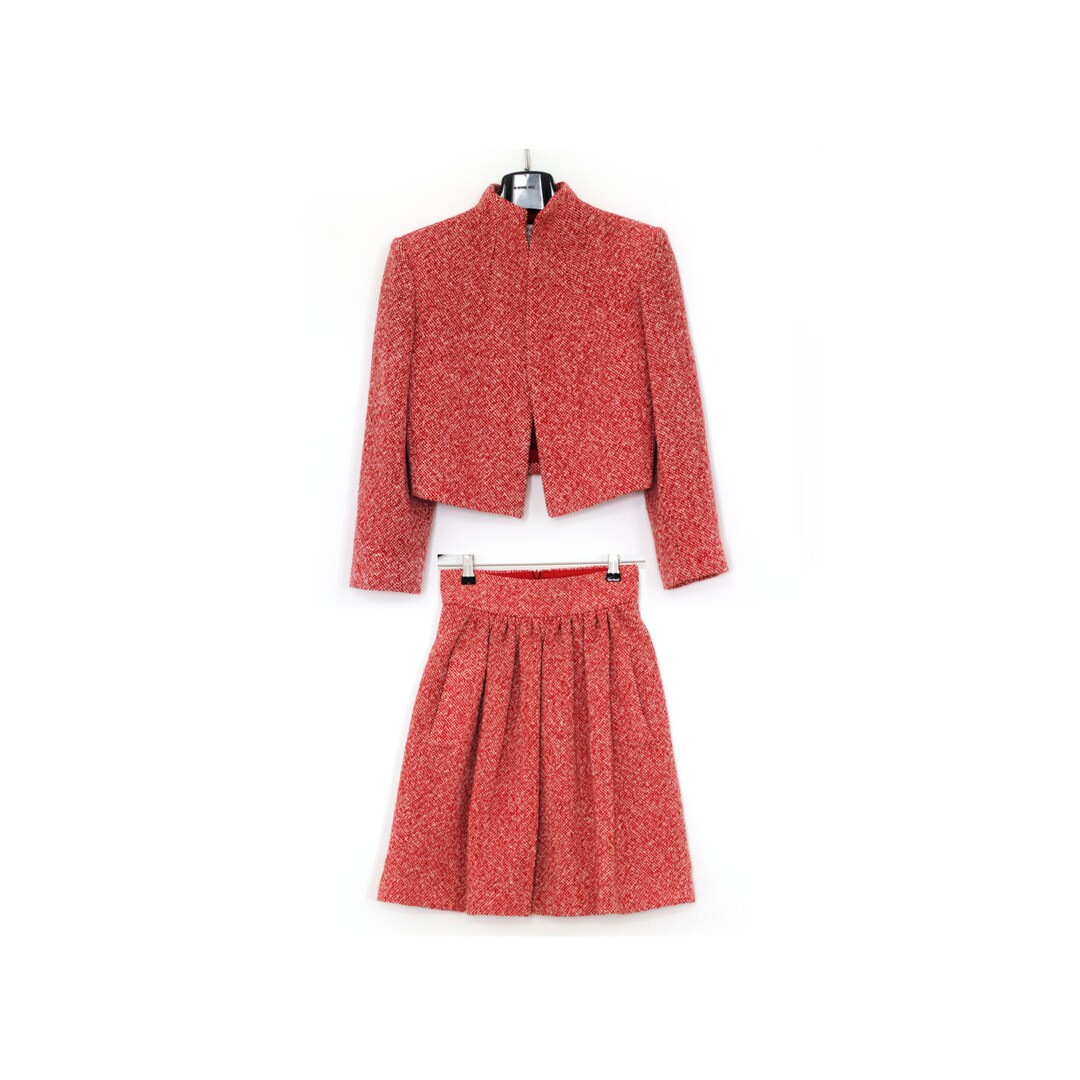 Woolen Women Suit Yves Saint Laurent Red and White YSL Jacket YSL Skirt ...