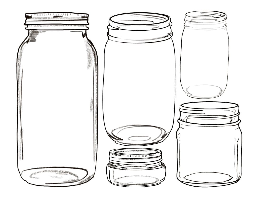 Glass Jars Hand Drawn Printable 8 1/2 X 11” 300dpi .jpg Digital ...