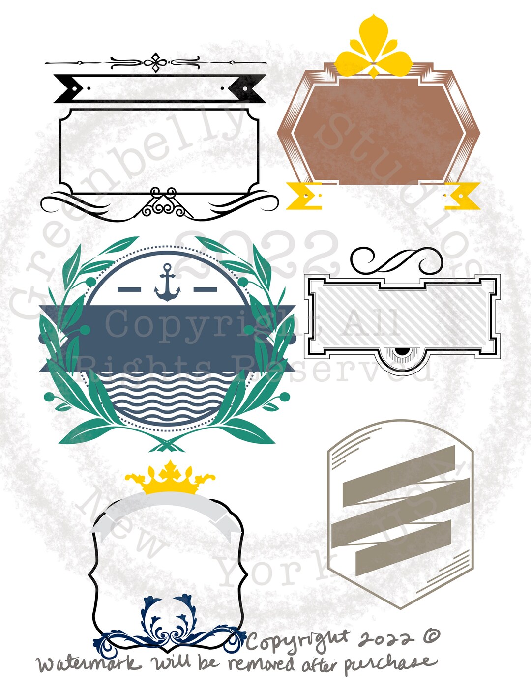 Map Cartouche Decorative Emblems Printable 2 Pages PDF & PNG Digital ...