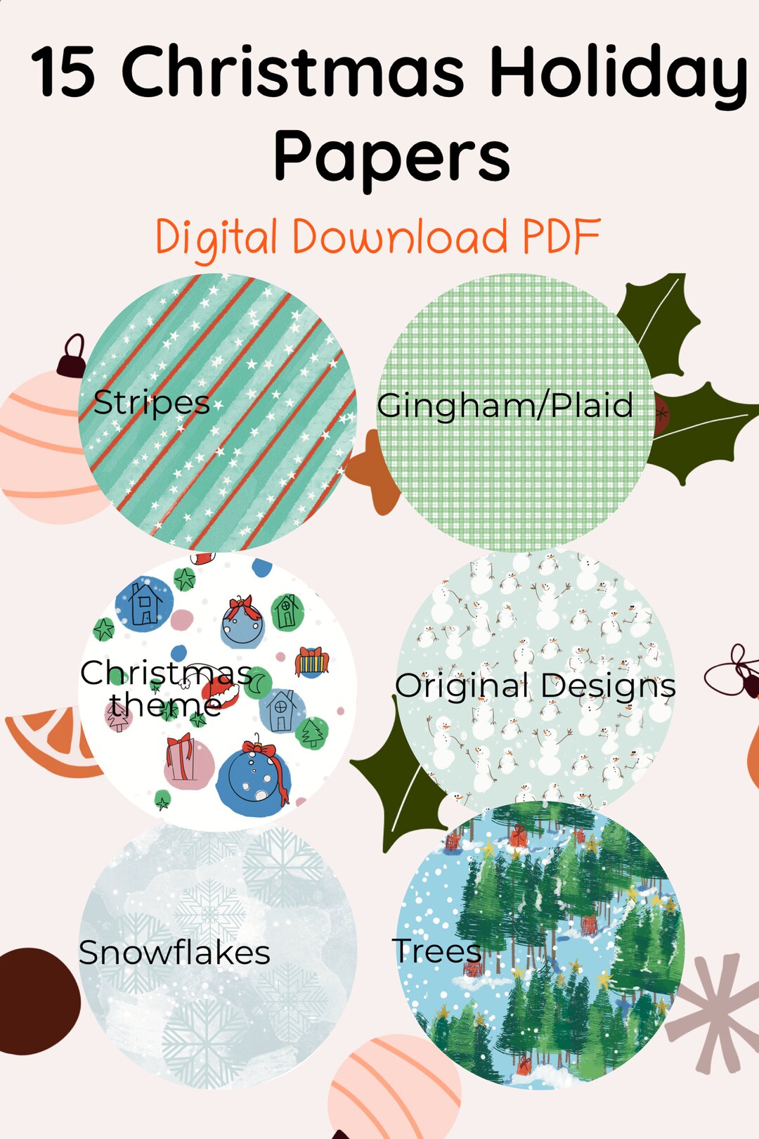 Holiday Christmas Art Papers Original Designs Digital - Etsy