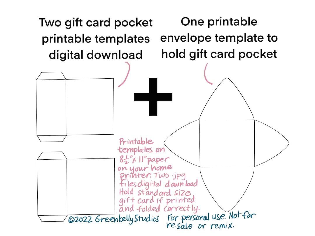 Printable 2 Gift Card Pockets, 1 Envelope Template, 8 1/2” X 11” Jpg ...