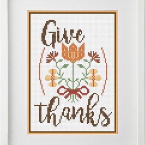 Give Thanks Cross Stitch Pattern -- Thanksgiving Harvest Fall Autumn ...
