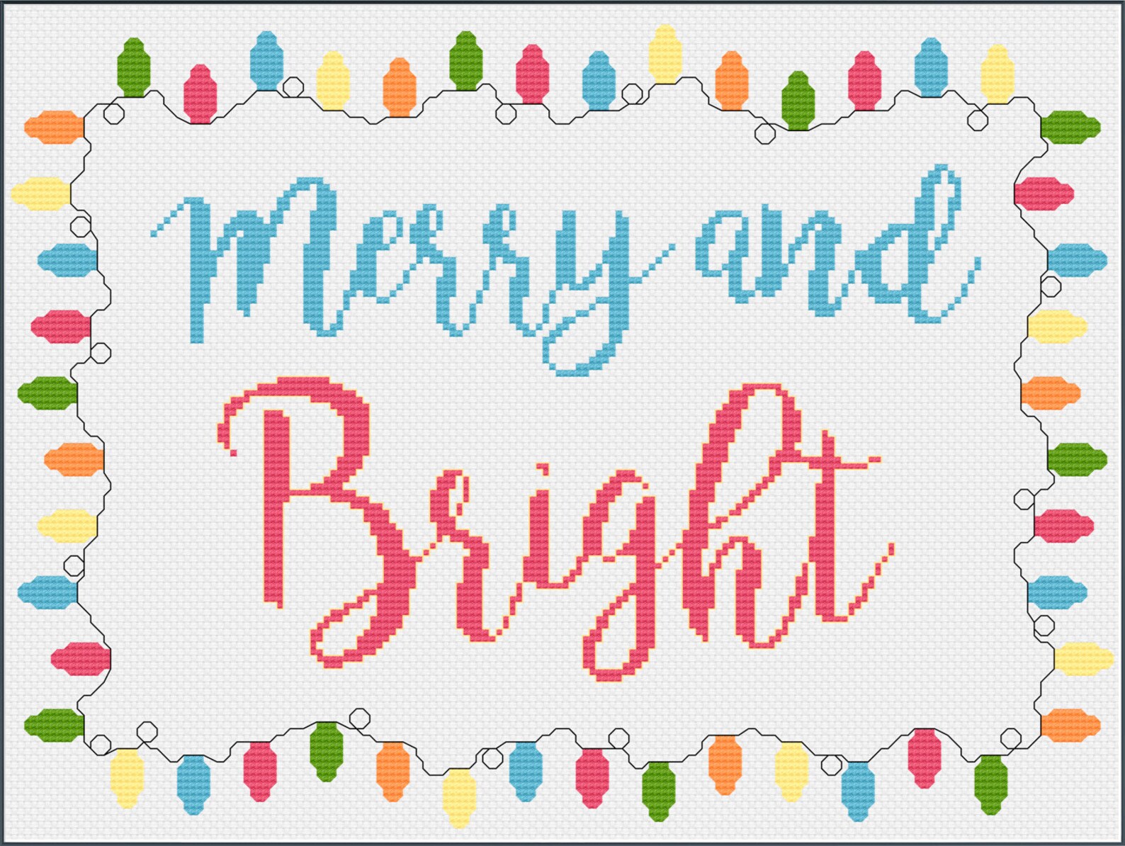 Merry and Bright With Christmas Lights Cross Stitch Pattern | Etsy