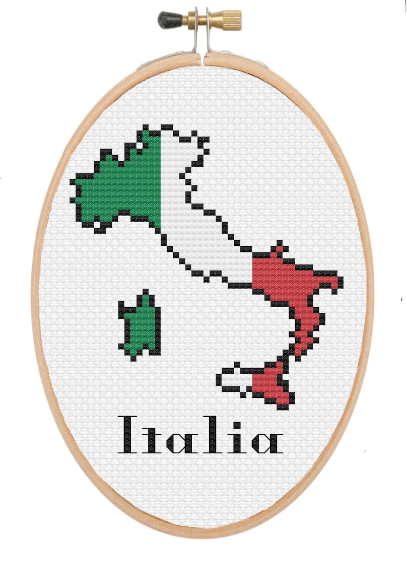 Italia Italy Map With Flag Colors Small Cross Stitch Pattern -- Instant ...