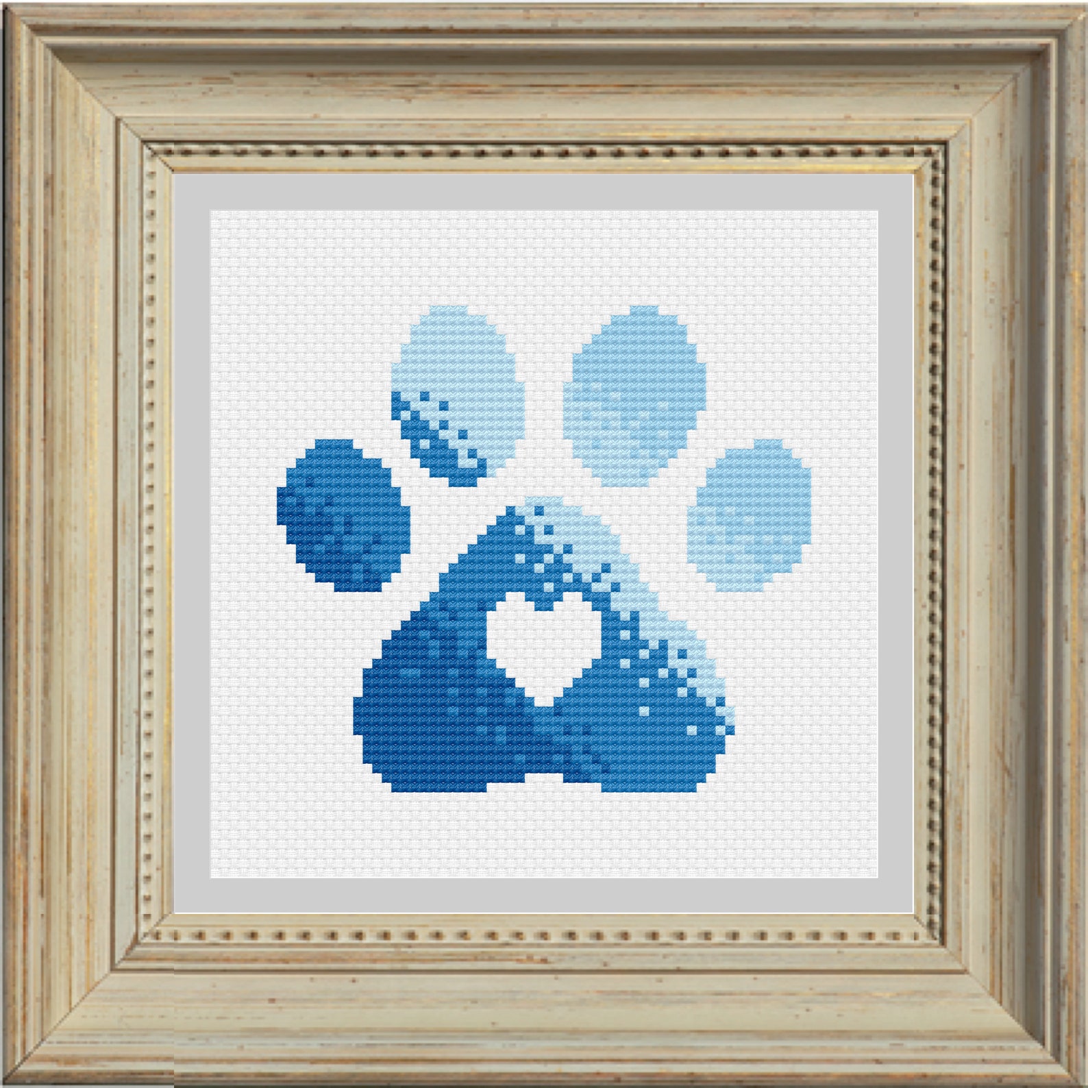 Paw Print With Heart Ombre Color Fade Blue {dog or Cat} Small {4 X 3.6 ...