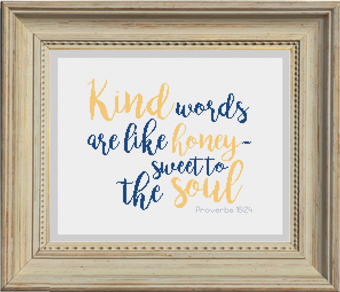 Bible Verse Cross Stitch Pattern Proverbs 16:24 kind | Etsy