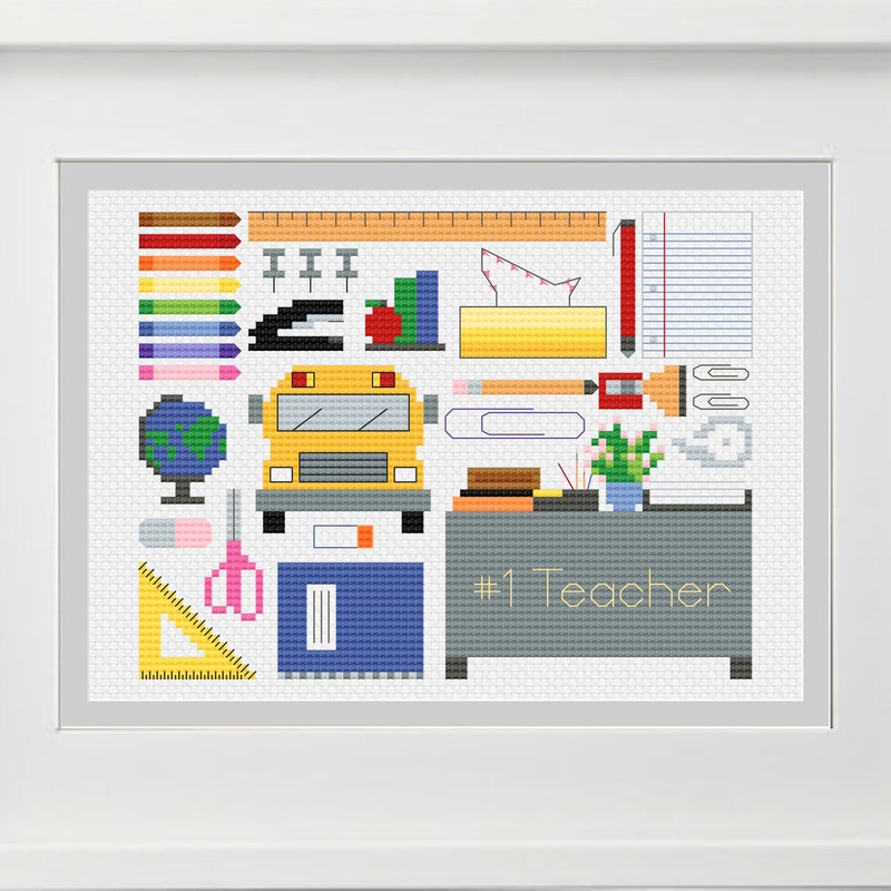 Teacher Cross Stitch - Etsy