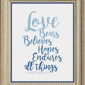 1 Corinthians 13:7 Bible Verse Cross Stitch Pattern "love Bears All ...