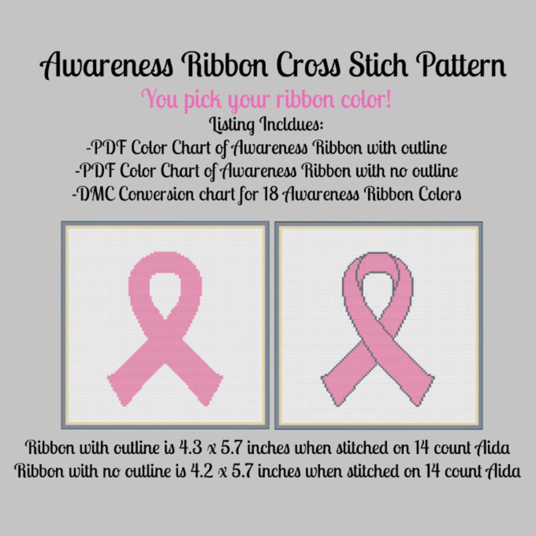 Awareness Ribbon Cross Stitch Pattern {you Choose Your Solid Color} 2 ...