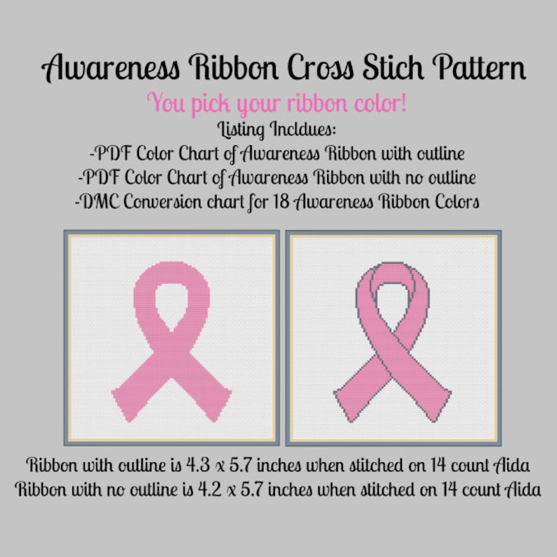 Awareness Ribbon Cross Stitch Pattern {you Choose Your Solid Color} 2 ...