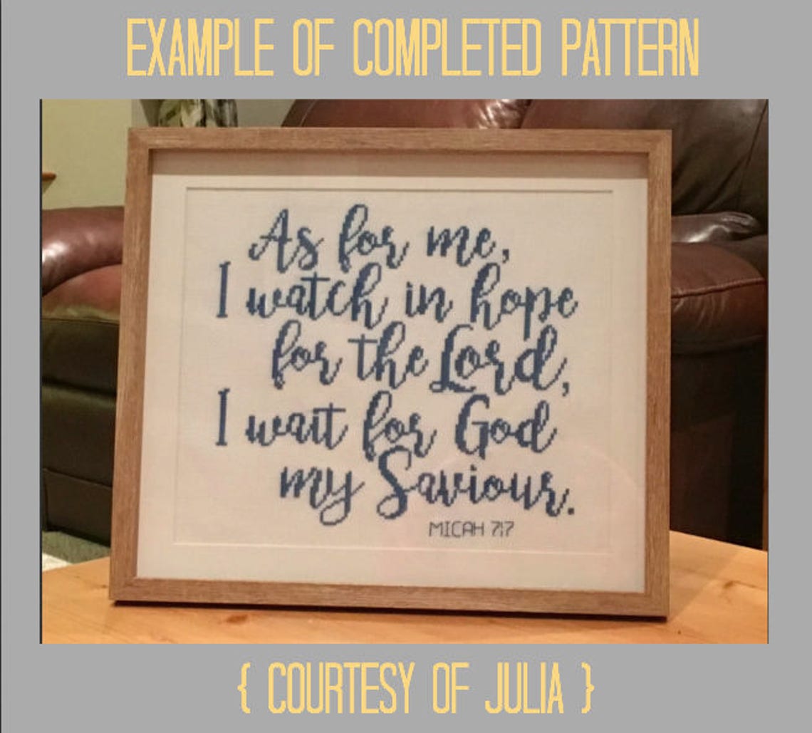 Micah 7:7 Bible Verse Cross Stitch Pattern "as for Me, I Watch in Hope ...