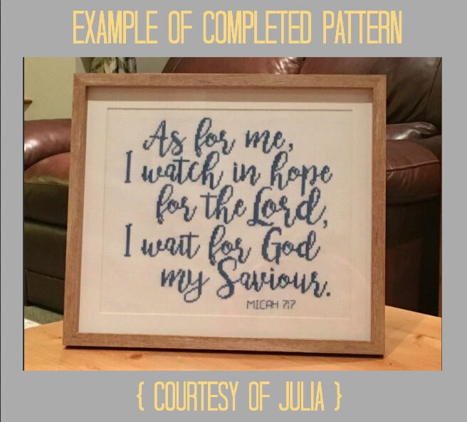 Micah 7:7 Bible Verse Cross Stitch Pattern "as for Me, I Watch in Hope ...