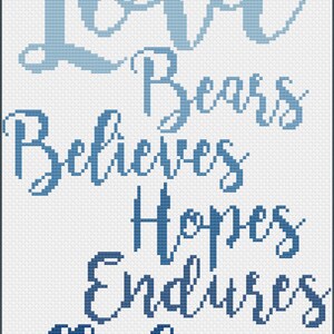 1 Corinthians 13:7 Bible Verse Cross Stitch Pattern "love Bears All ...