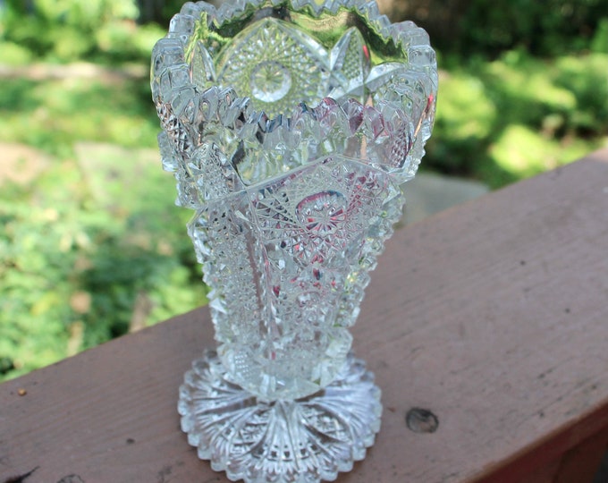 Vintage Cut Glass Vase Etsy
