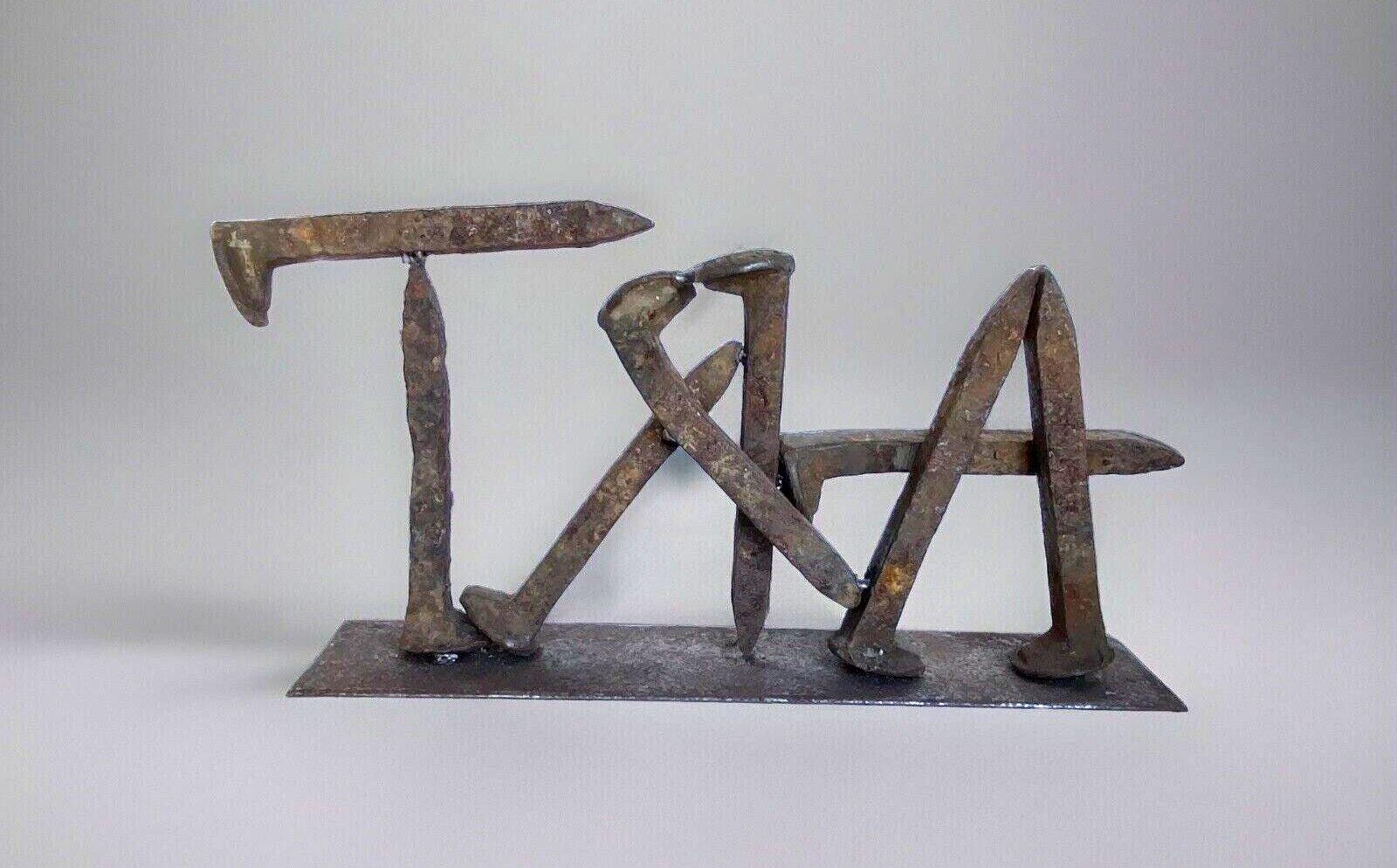 Heavy Welded Railroad Spike/stake Sculpture OOAK 'ART' Sign , 14" Base ...