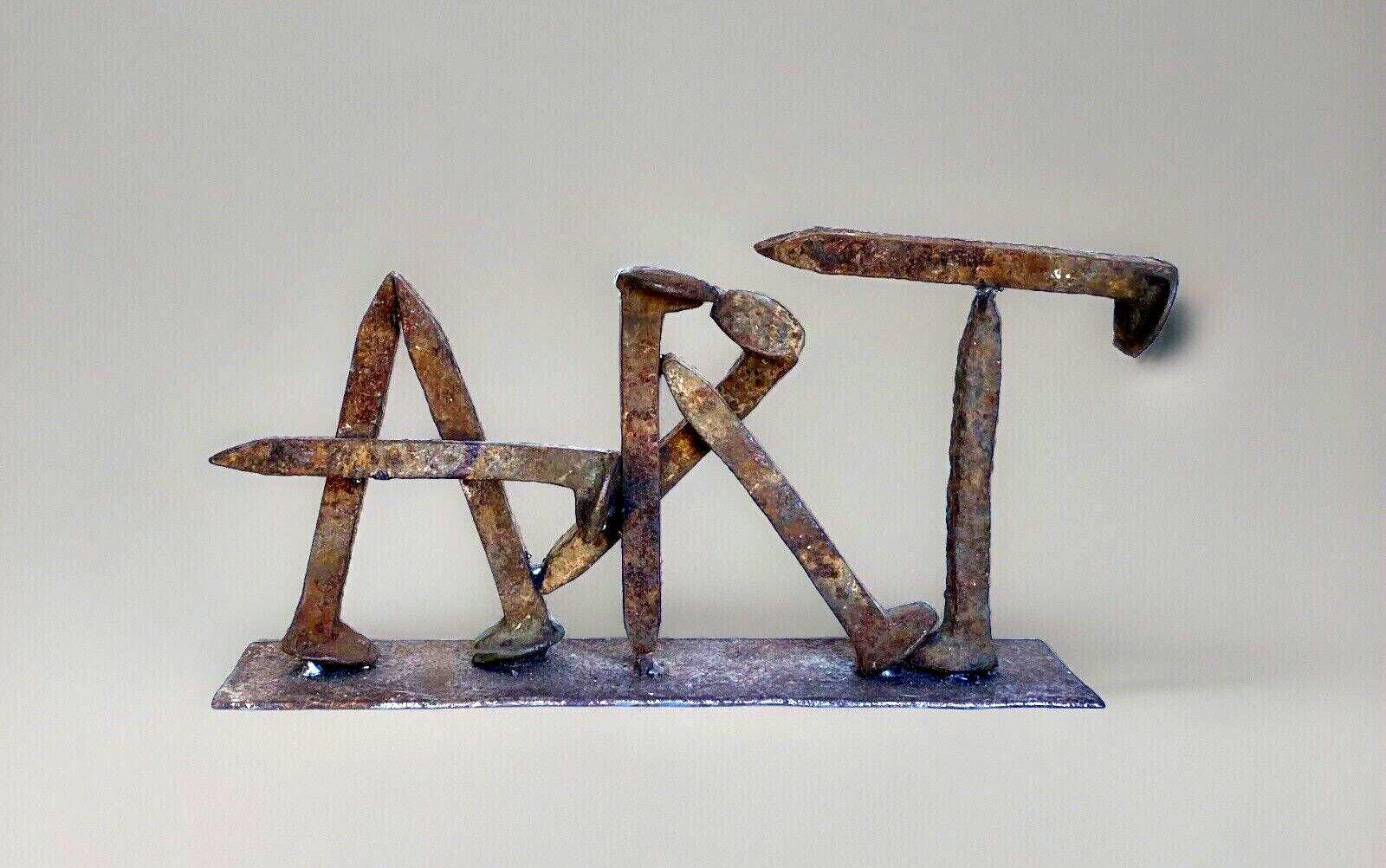 Heavy Welded Railroad Spike/stake Sculpture OOAK 'ART' Sign , 14" Base ...