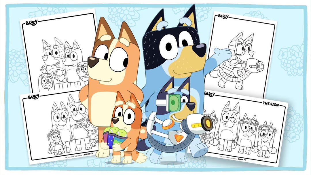 Bluey and Bingo Coloring Page PDF Bundle, Cartoon Characters (digital ...