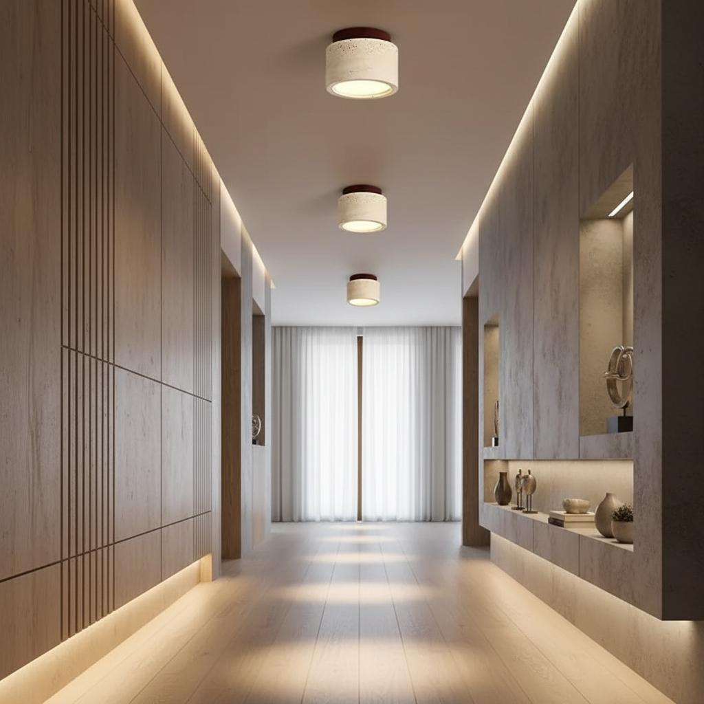 Yellow Travertine LED Ceiling Lamp Japanese Wood Round Downlight Living ...