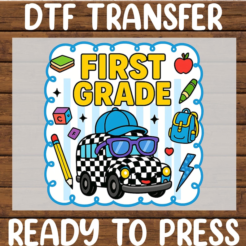 Preppy Back to School Grade Car DTF Heat Transfer, Boys Design Ready to ...