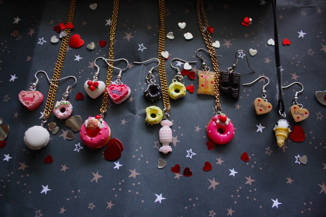 Cute Romantic Dessert Necklace and Earrings Set Cakes Pies Sweets - Etsy