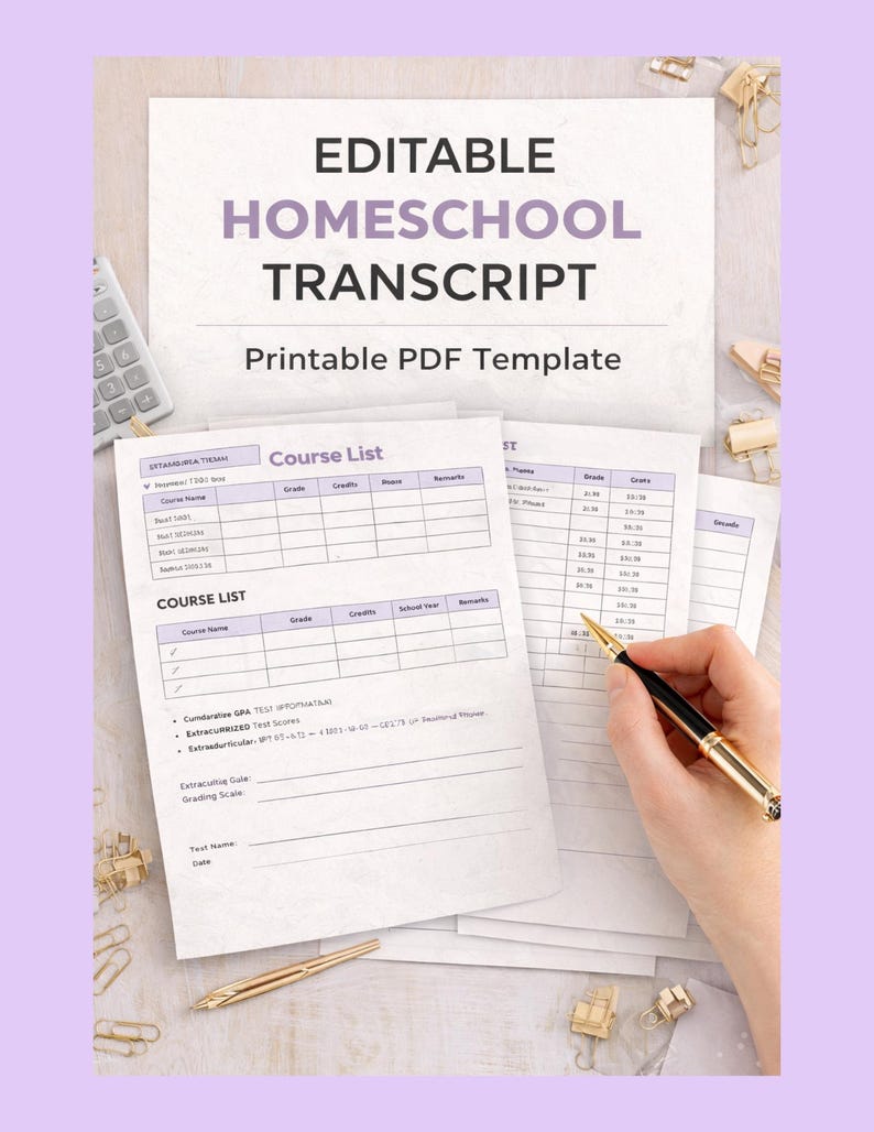 Printable Homeschool Transcript Template High School Editable GPA ...