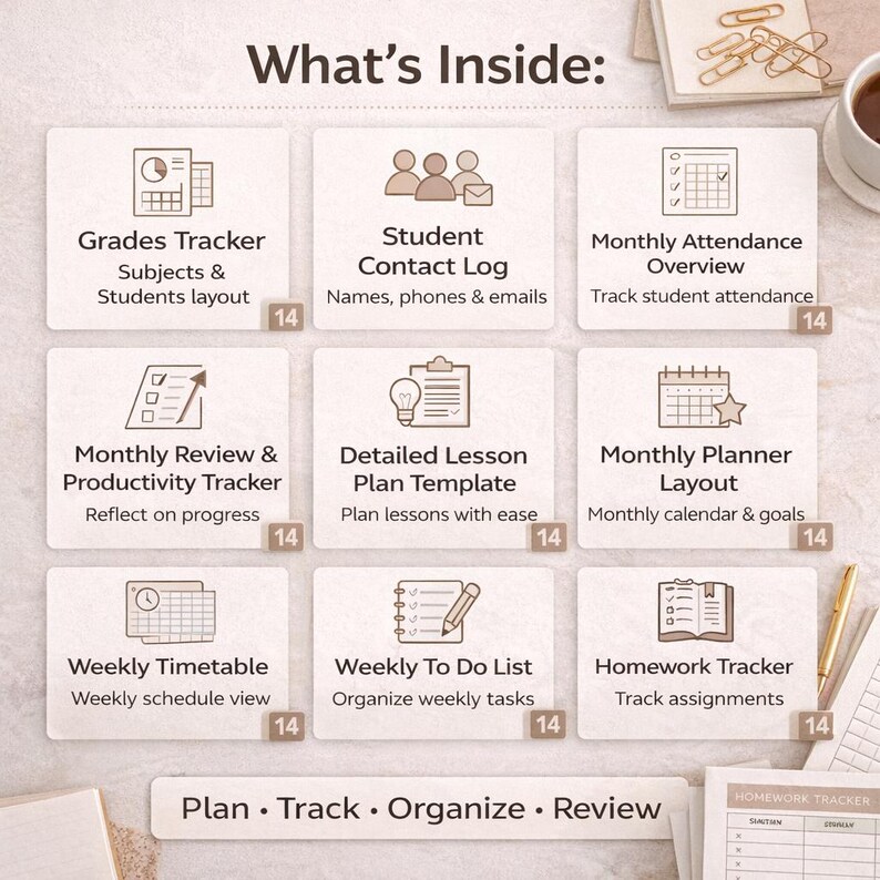 Editable Teacher Planner Printable Lesson Plan Grade Tracker Classroom ...