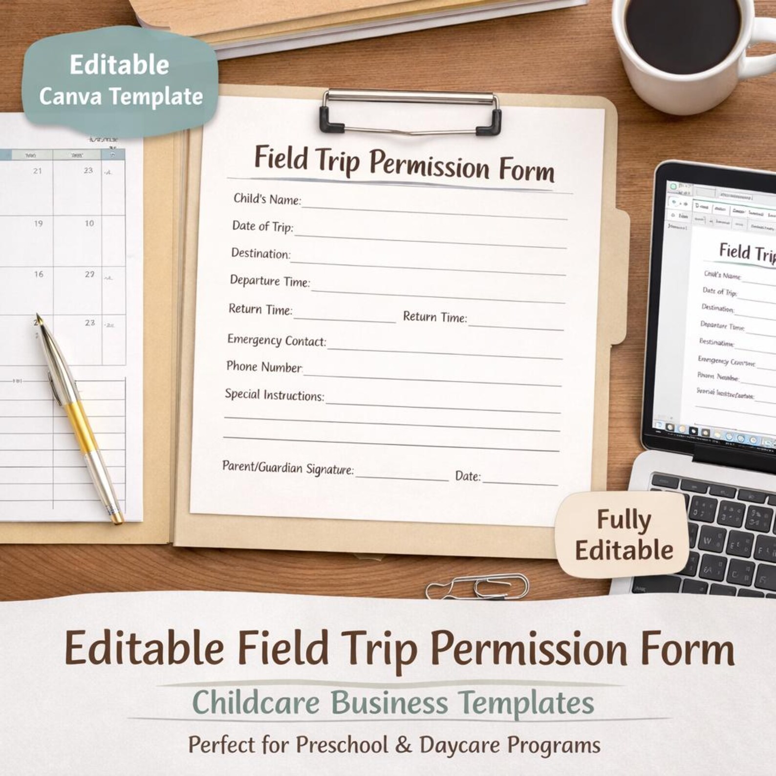 Field Trip Permission Form Printable Daycare Preschool Editable PDF ...