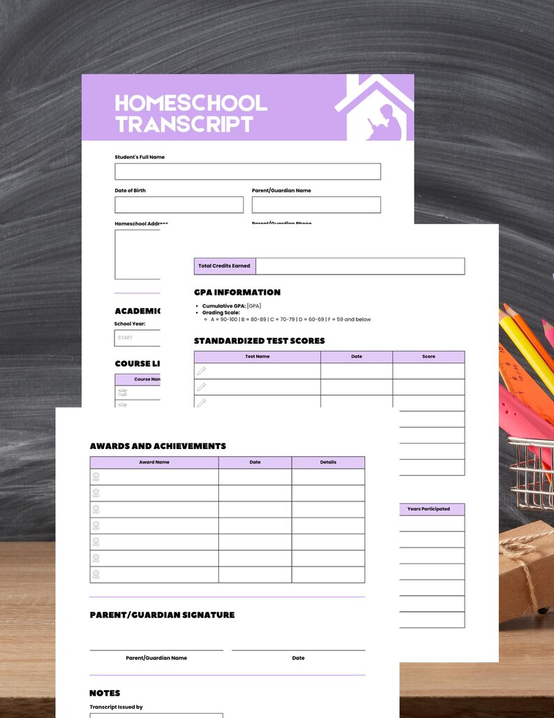 Printable Homeschool Transcript Template High School Editable GPA ...