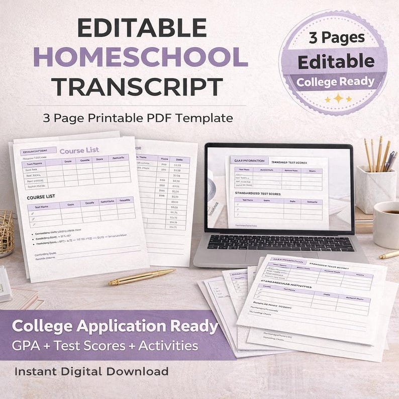 Printable Homeschool Transcript Template High School Editable GPA ...