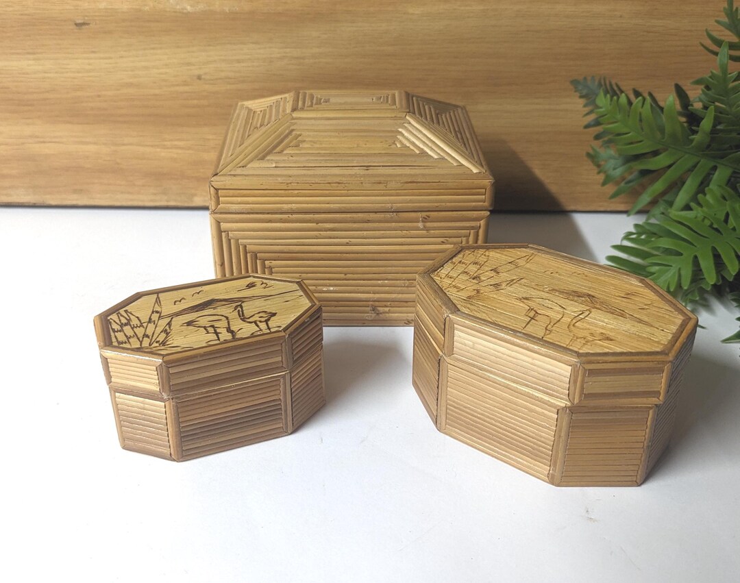 Set of 3 Vintage Oriental Bamboo Nesting Boxes - Etsy