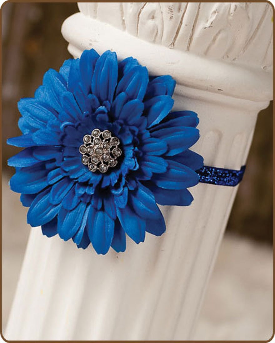 Royal Blue Flower Glitter Elastic Headband - Blue Elastic Headband ...