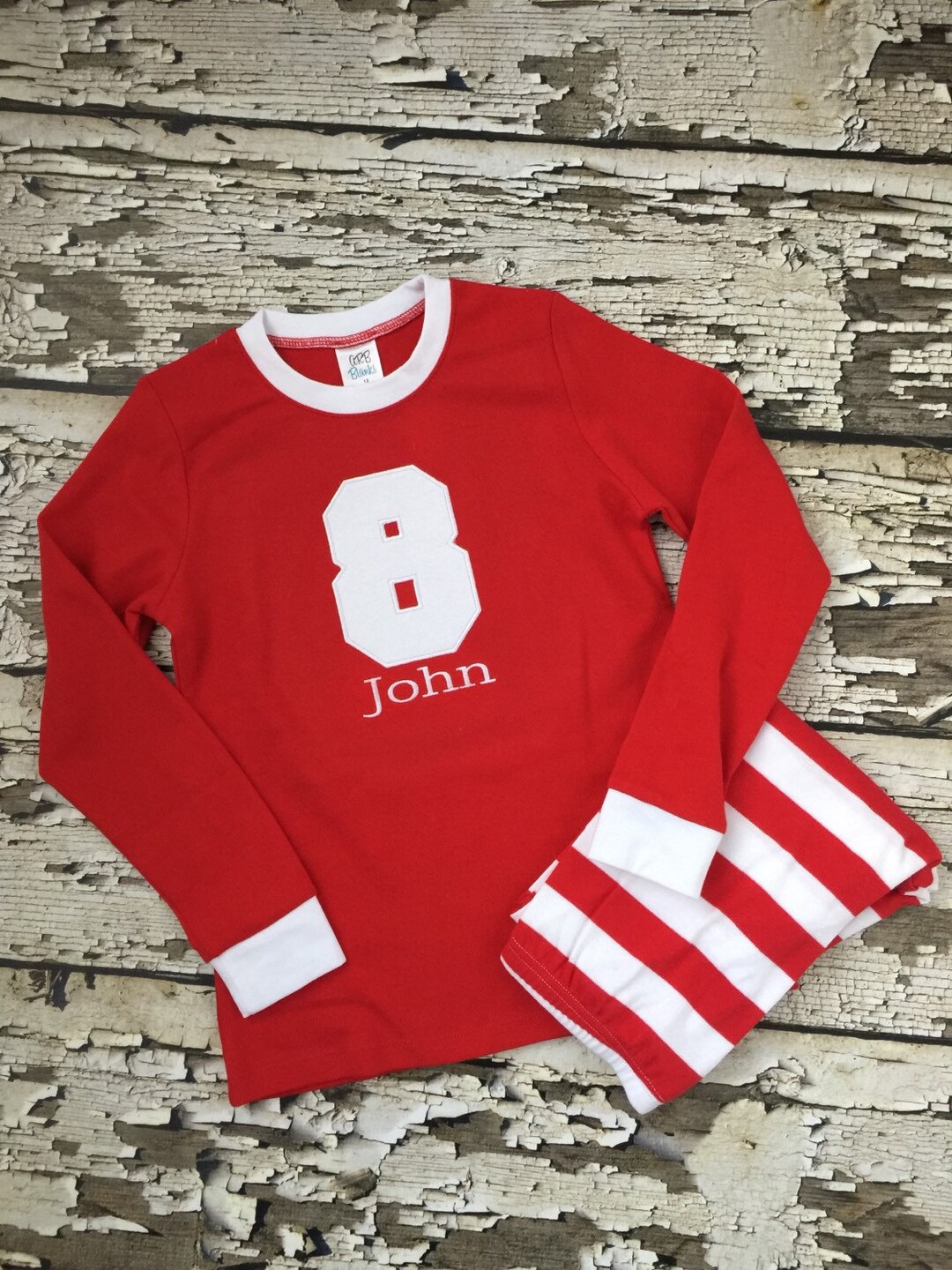 Birthday Pajamas - Personalized Red/white Boys Monogrammed Striped Pjs ...