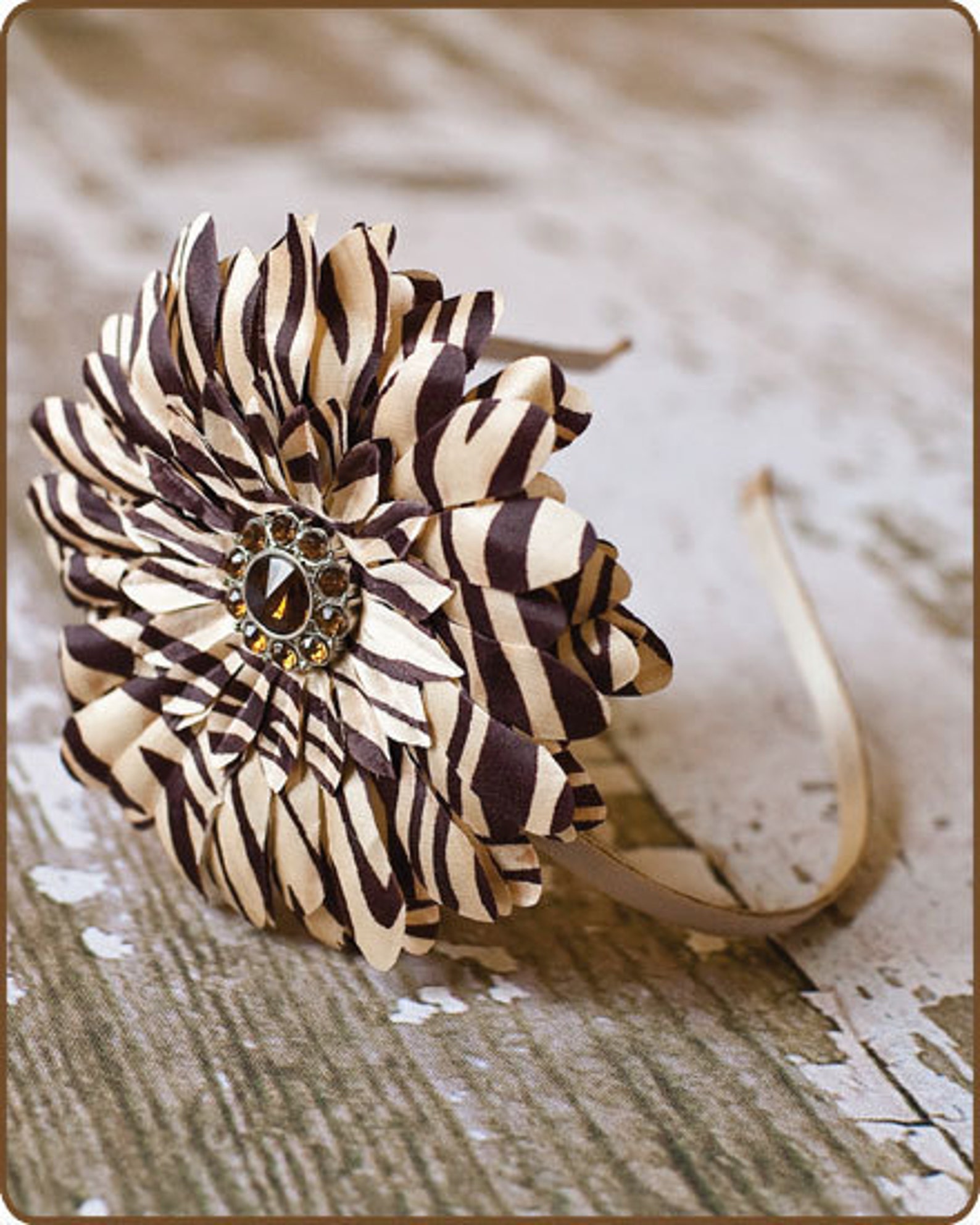 Zebra Brown Daisy Headband - Brown Zebra/beige on a Satin Lined Metal ...