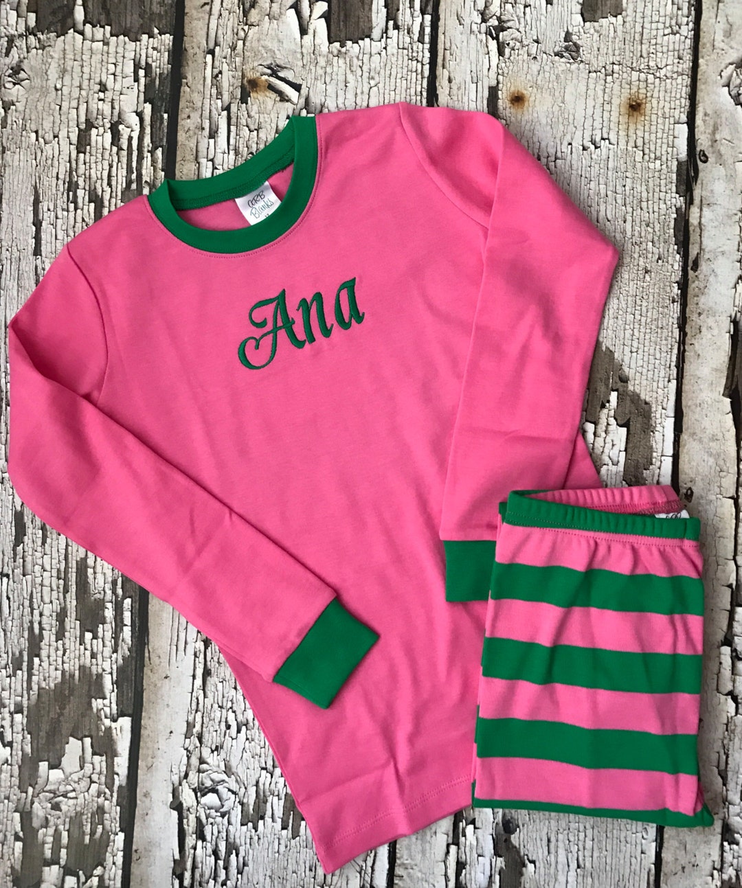 Personalized Christmas Pjs - Pink Green Girls Pajamas - Name Pjs for ...