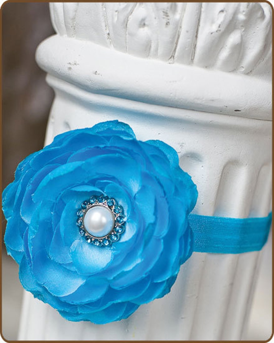 Diadema de flor turquesa en banda elástica - tamaño de recién nacido a adulto - Rhinestone ...