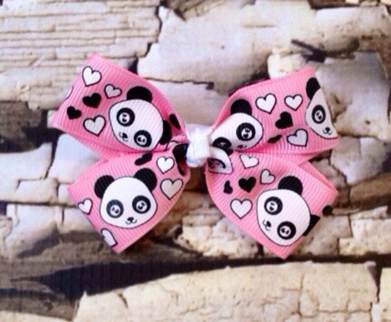 Pink Panda Bow Hair Bow Panda Hair Clip Panda Bear Hair | Etsy