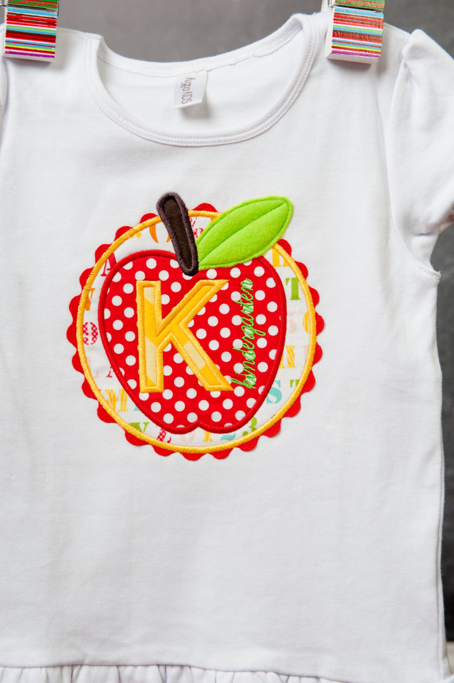 Embroidered Kindergarten Apple Shirt - Apple Back to School Shirt ...