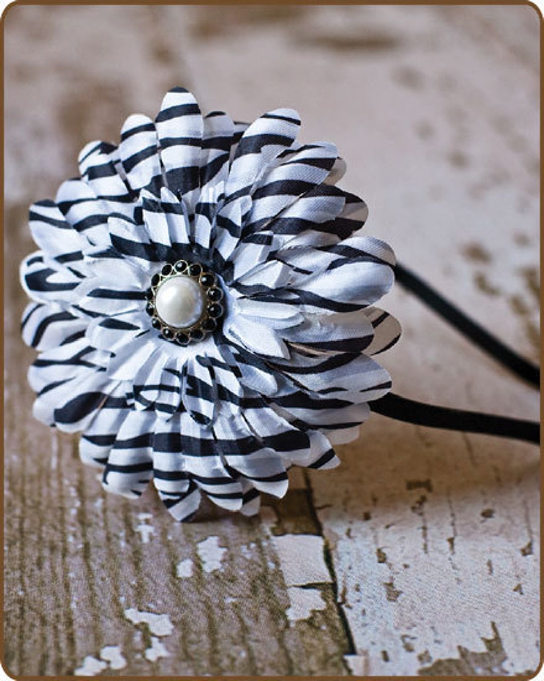Zebra Flower Headband - Zebra Daisy on a Satin Lined Metal Headband ...