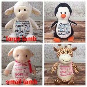 Birth Announcement Stuffed Animal Embroidered Stuffed Animal Baby Gift ...