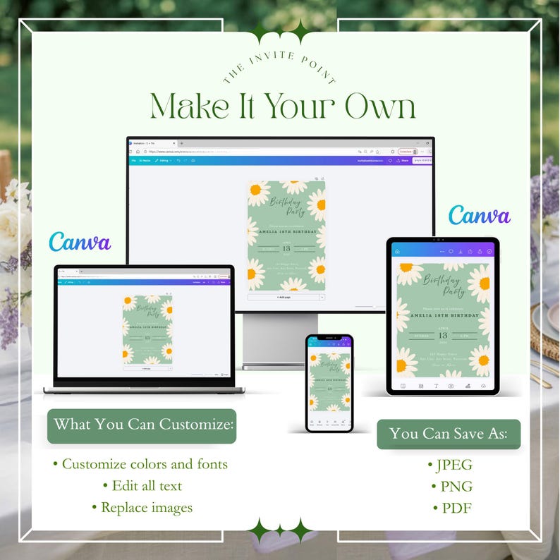 Editable Daisy 18th Birthday Invitation Template, Printable Floral ...