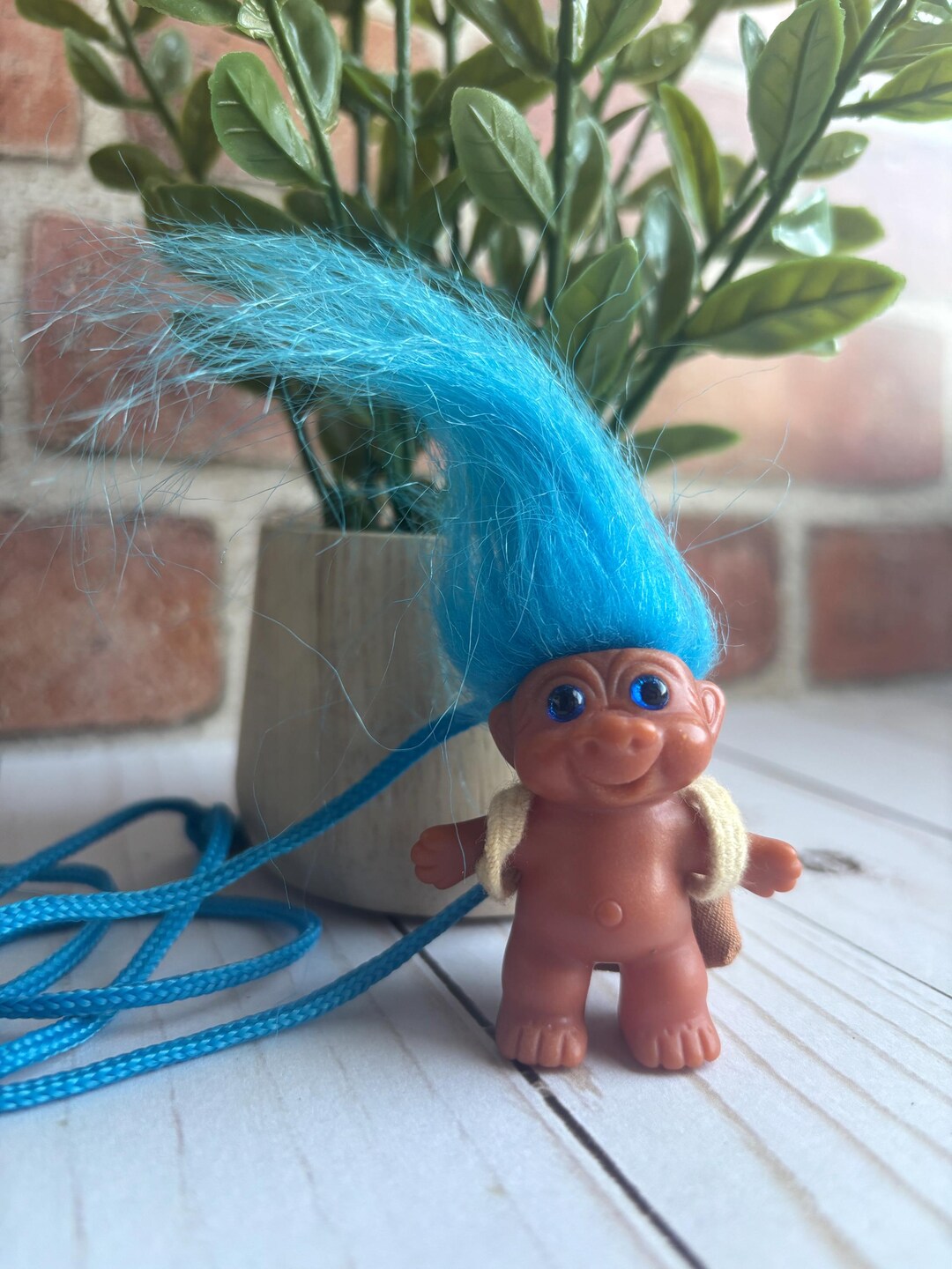 Vintage Troll Doll Necklace – 70s Mini Troll With Blue Hair & Backpack ...