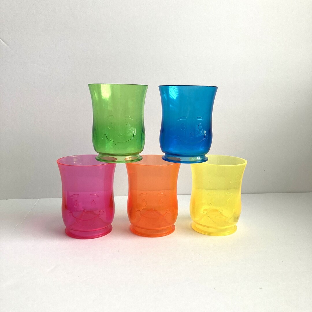 Colorful 90s Kool-aid Cups - Vintage Neon Plastic Set of 5 - Pink ...