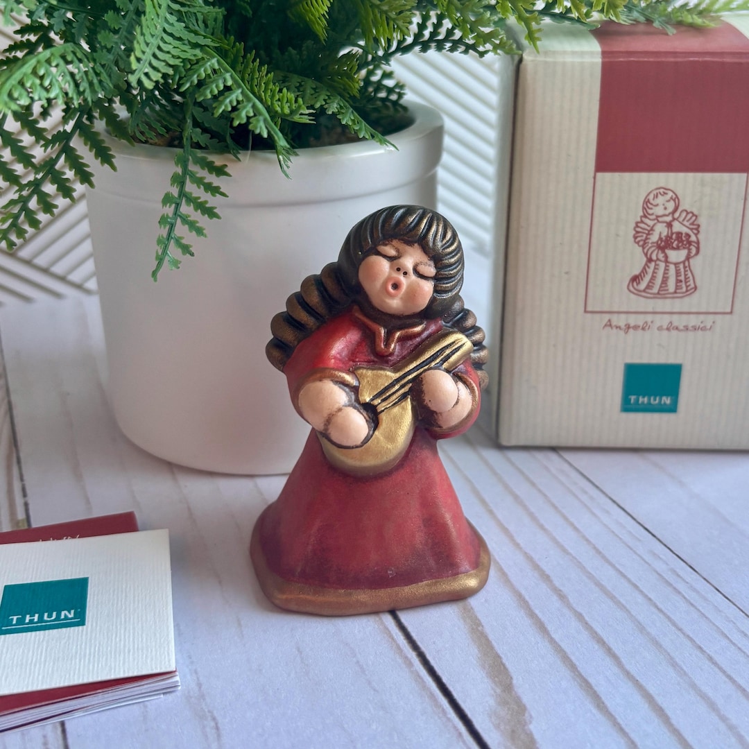 Vintage THUN Bozner Engel Ceramic Singing Angel With Mandolin - Red ...