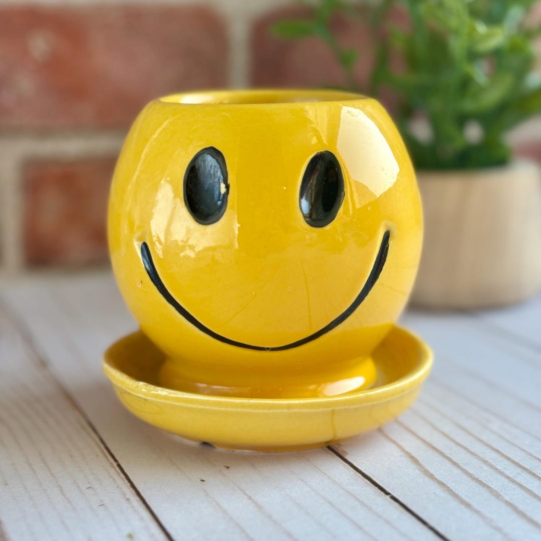 Vintage Mccoy Smiley Face Planter Pot With Saucer – 1970s Yellow Happy ...