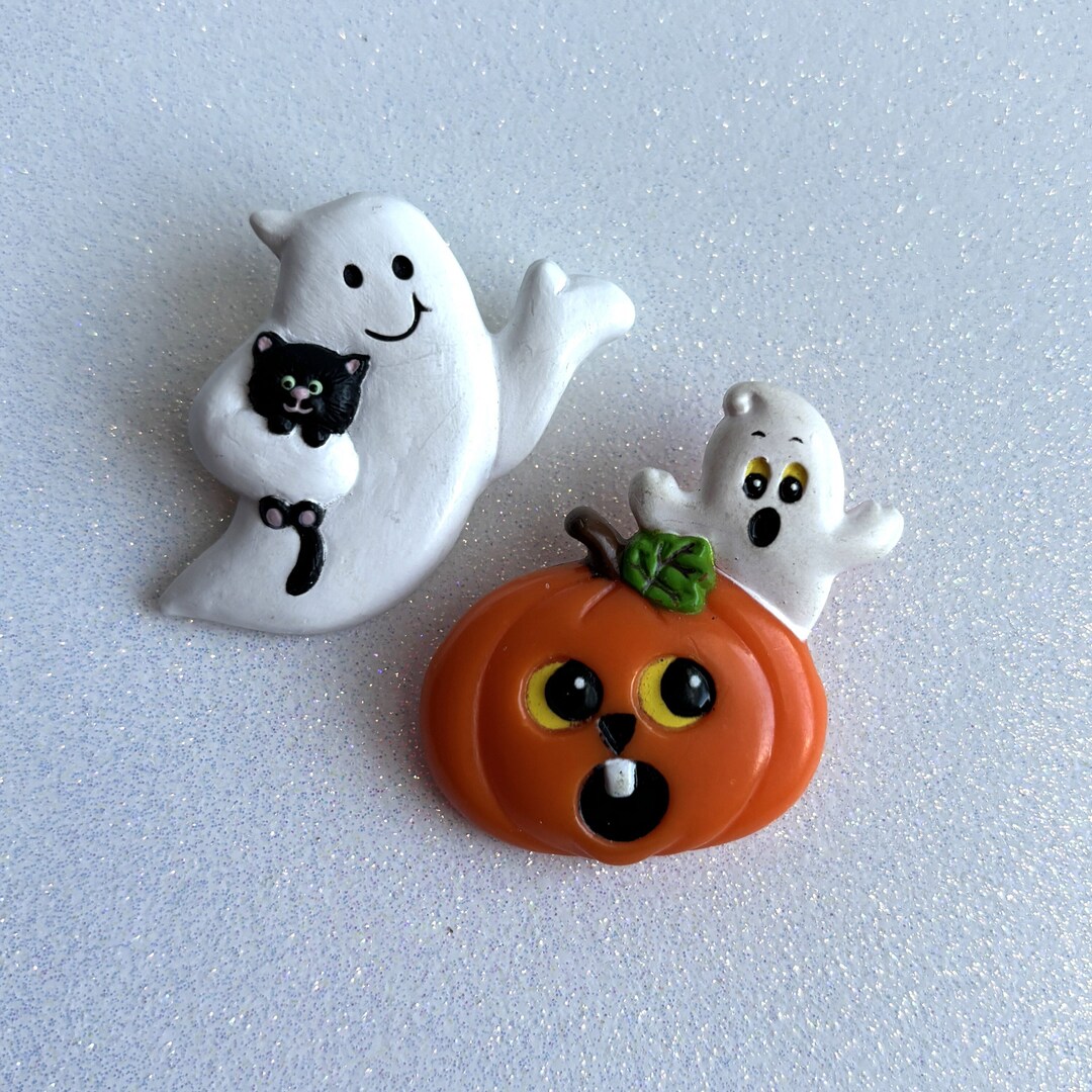 Vintage Hallmark & Russ Halloween Pins - Ghost With Black Cat and Ghost ...