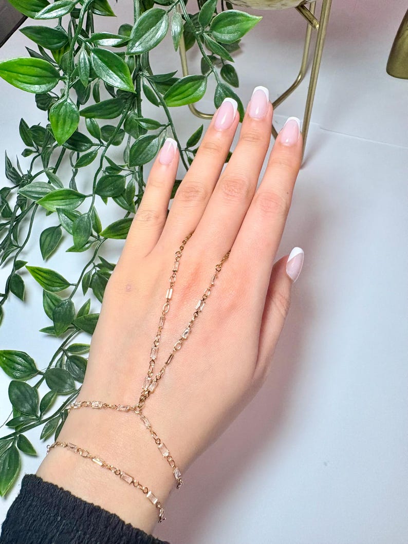 Gold Plated Hand Chain and Bracelet Set – Zircon Stone, Adjustable ...