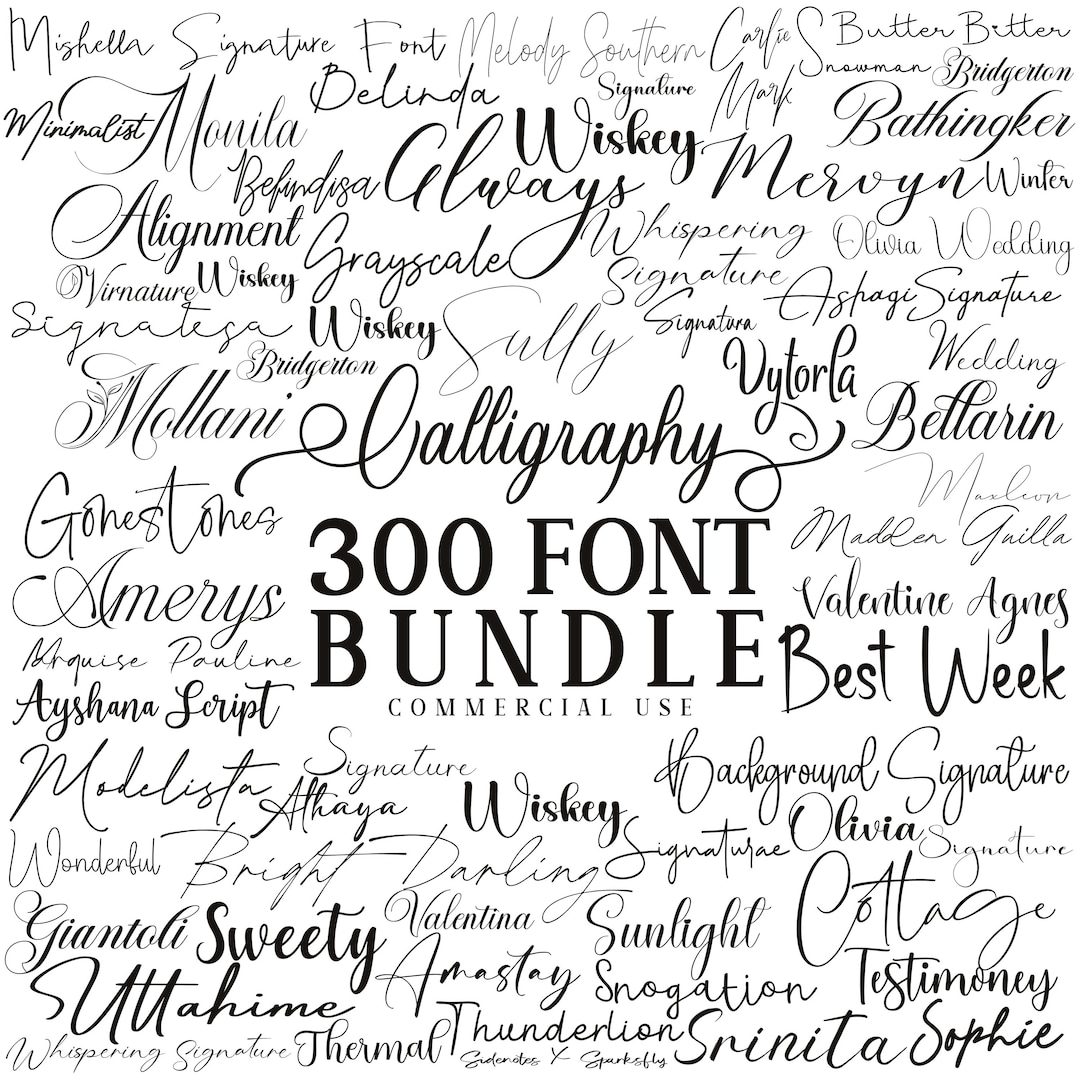 300+ Calligraphy Fonts Bundle: Decorative Fonts for Cricut, Handwriting ...