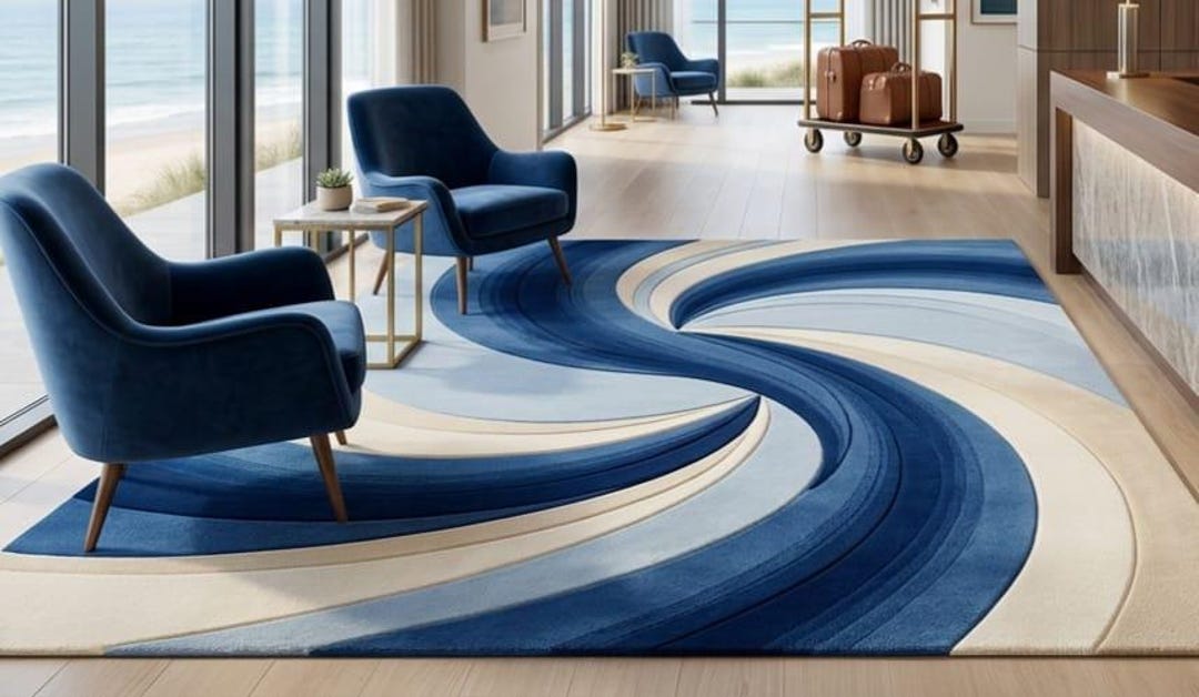 Modern Abstract Blue Swirl Rug, Hand Tufted Wool Area Rug, Contemporary ...