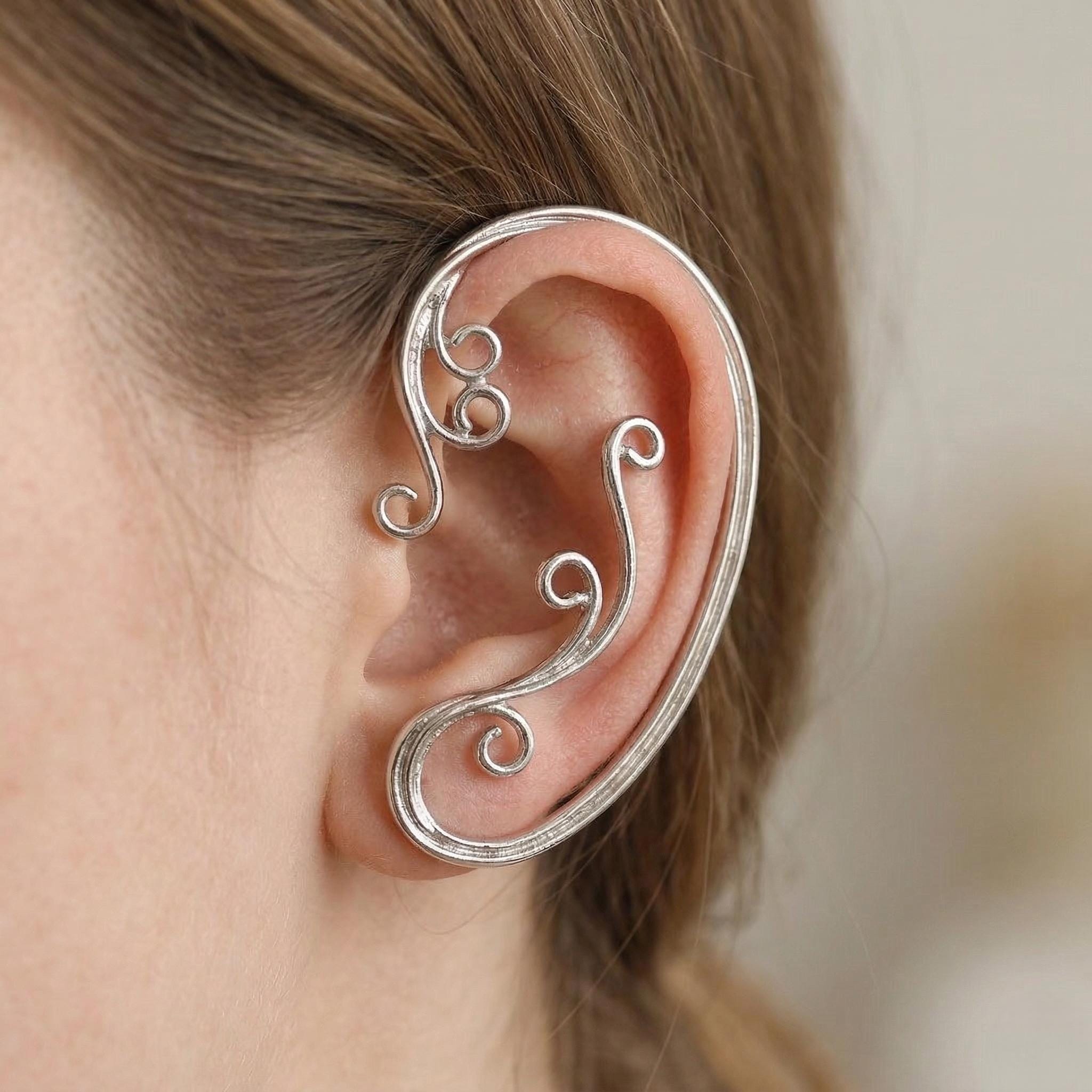 Wave Ear Cuff Vine Design, Non Piercing Ear Climber Jewelry, Silver ...
